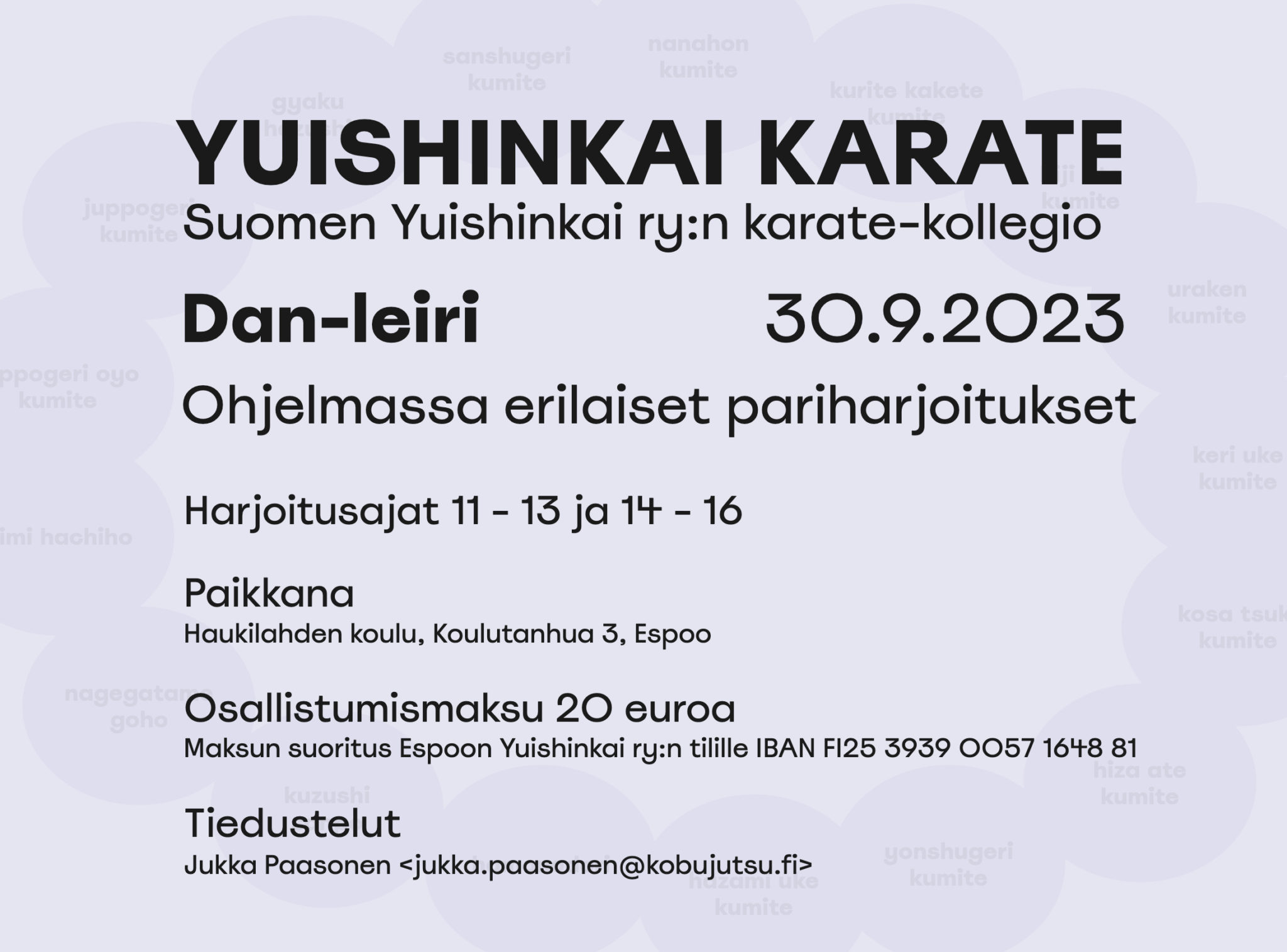 Karaten dan-leiri Espoossa 30.9.2023 – Suomen Yuishinkai ry